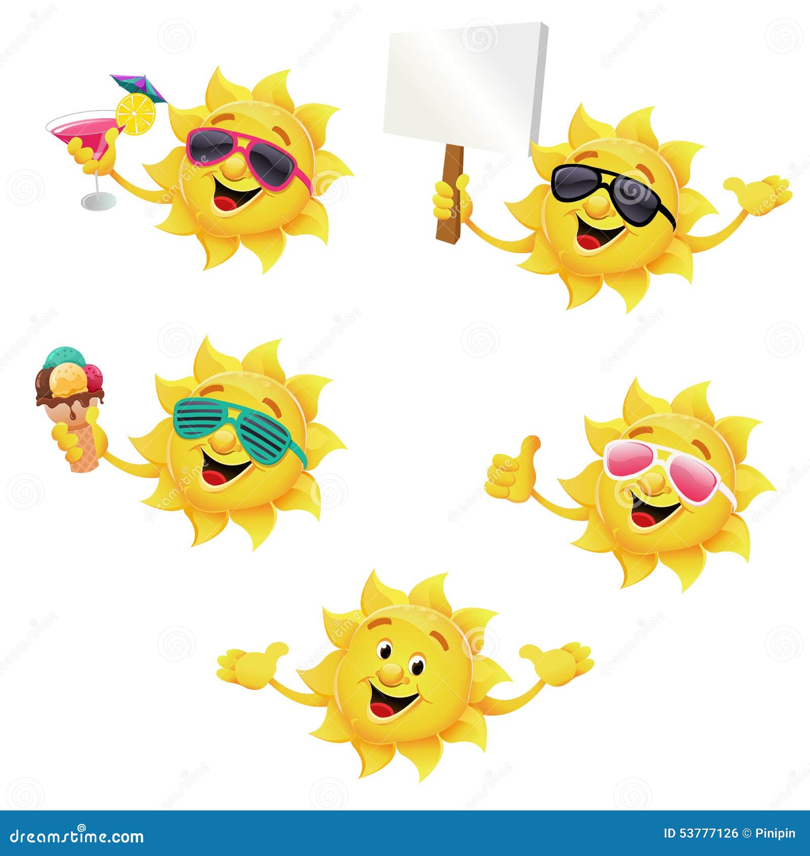 Sun Character Set stock vector. Illustration of cream - 53777126