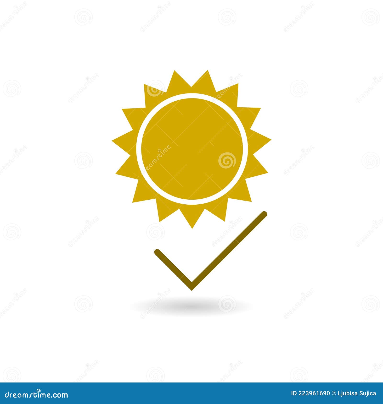 Sun check icon with shadow stock vector. Illustration of block - 223961690