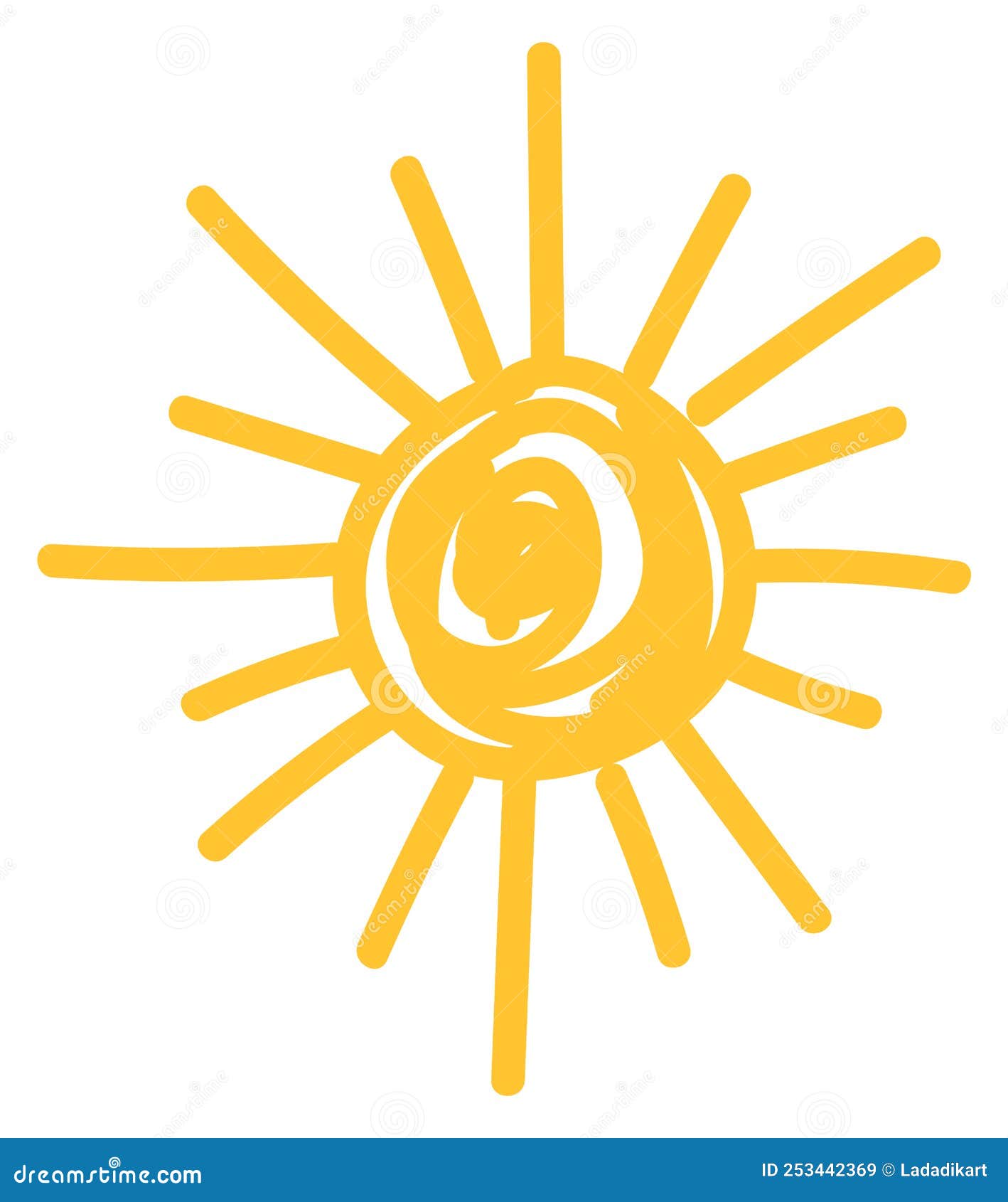 Sun in Childish Crayon Drawing Style. Hand Drawn Doodle Stock Vector ...