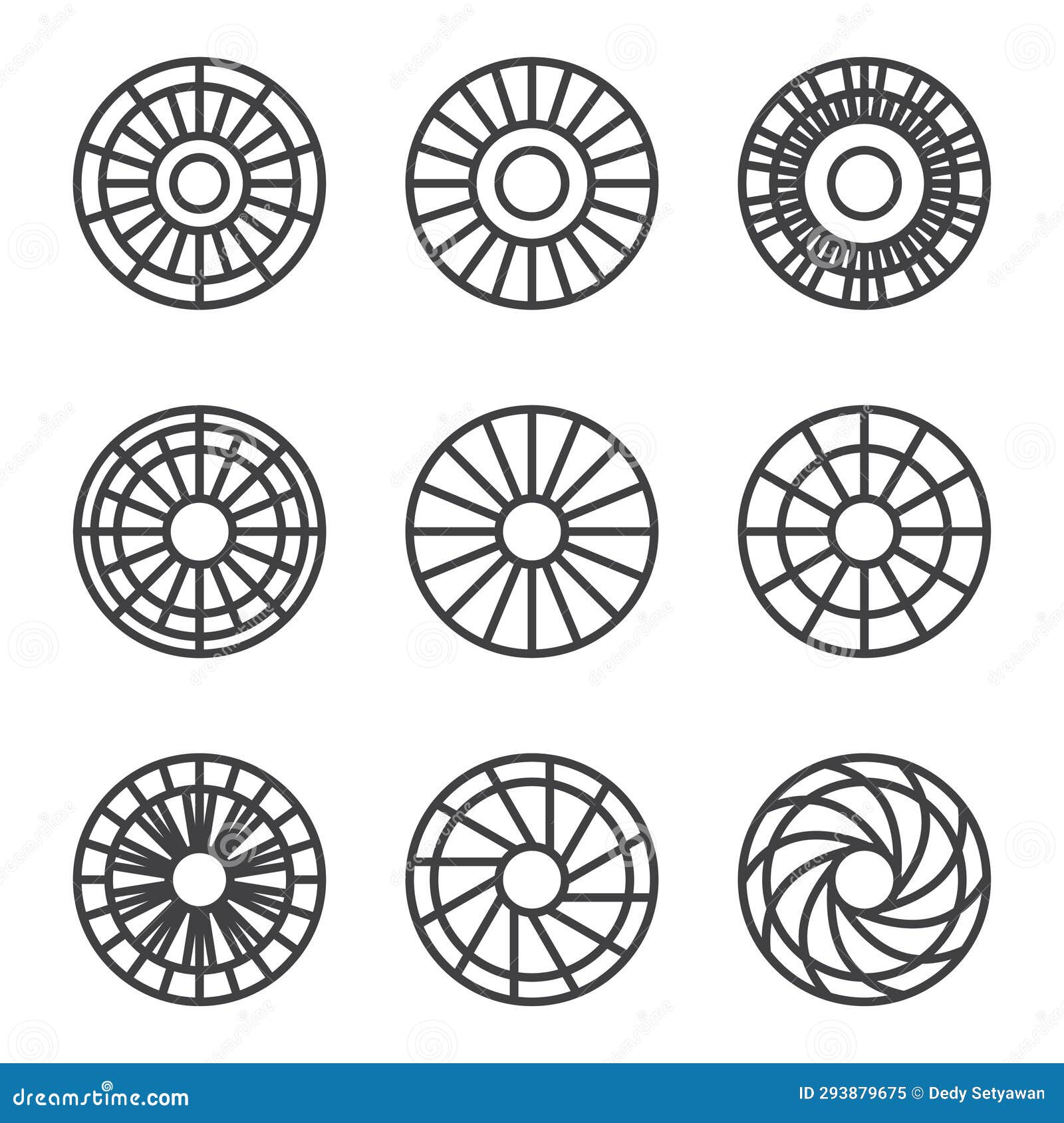 Sun Circle Outline Icon Set Stock Vector - Illustration of spiral, line ...