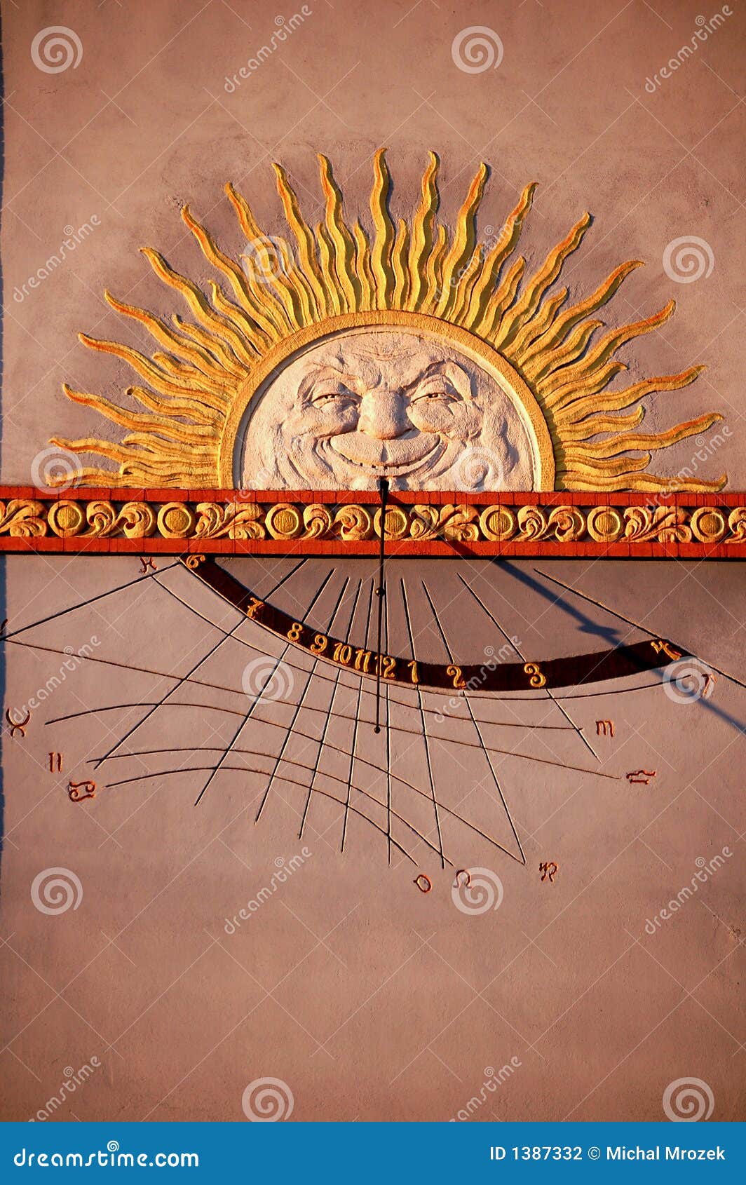 Sun clock stock photo. Image of shade, wall, daytime, date - 1387332