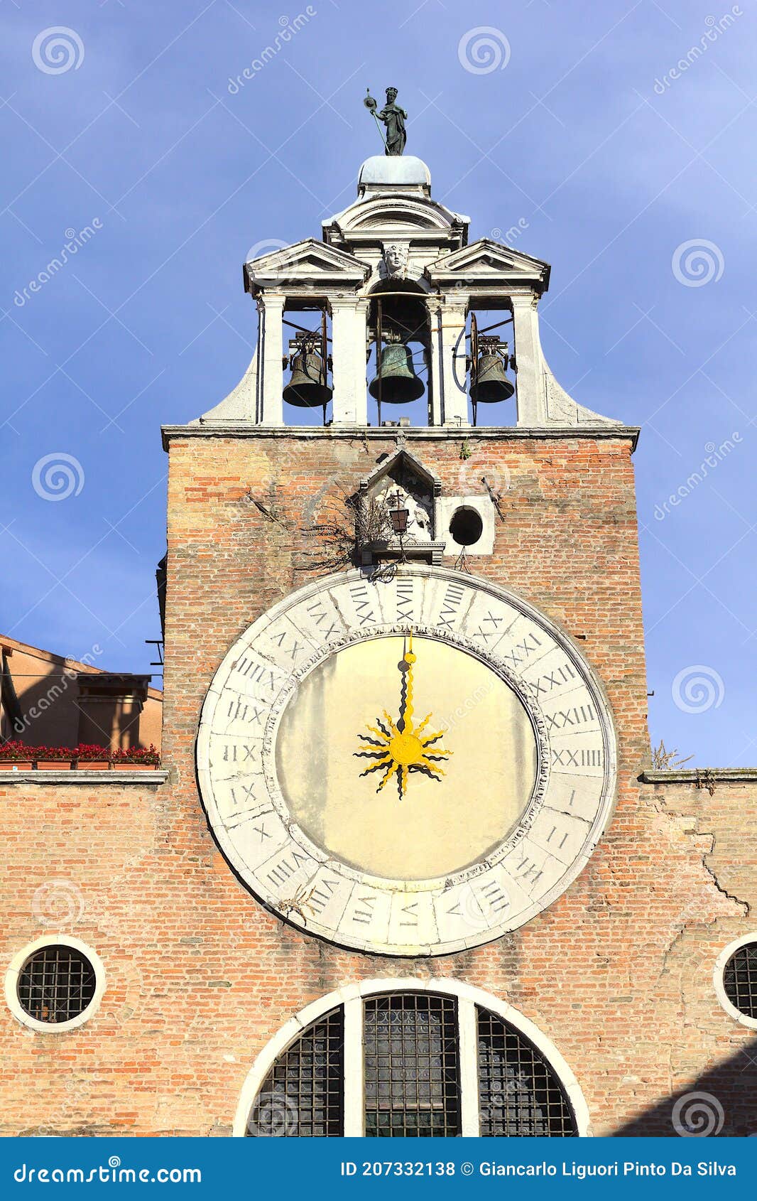 Sun Clock Tower in Venice stock photo. Image of landmark - 207332138