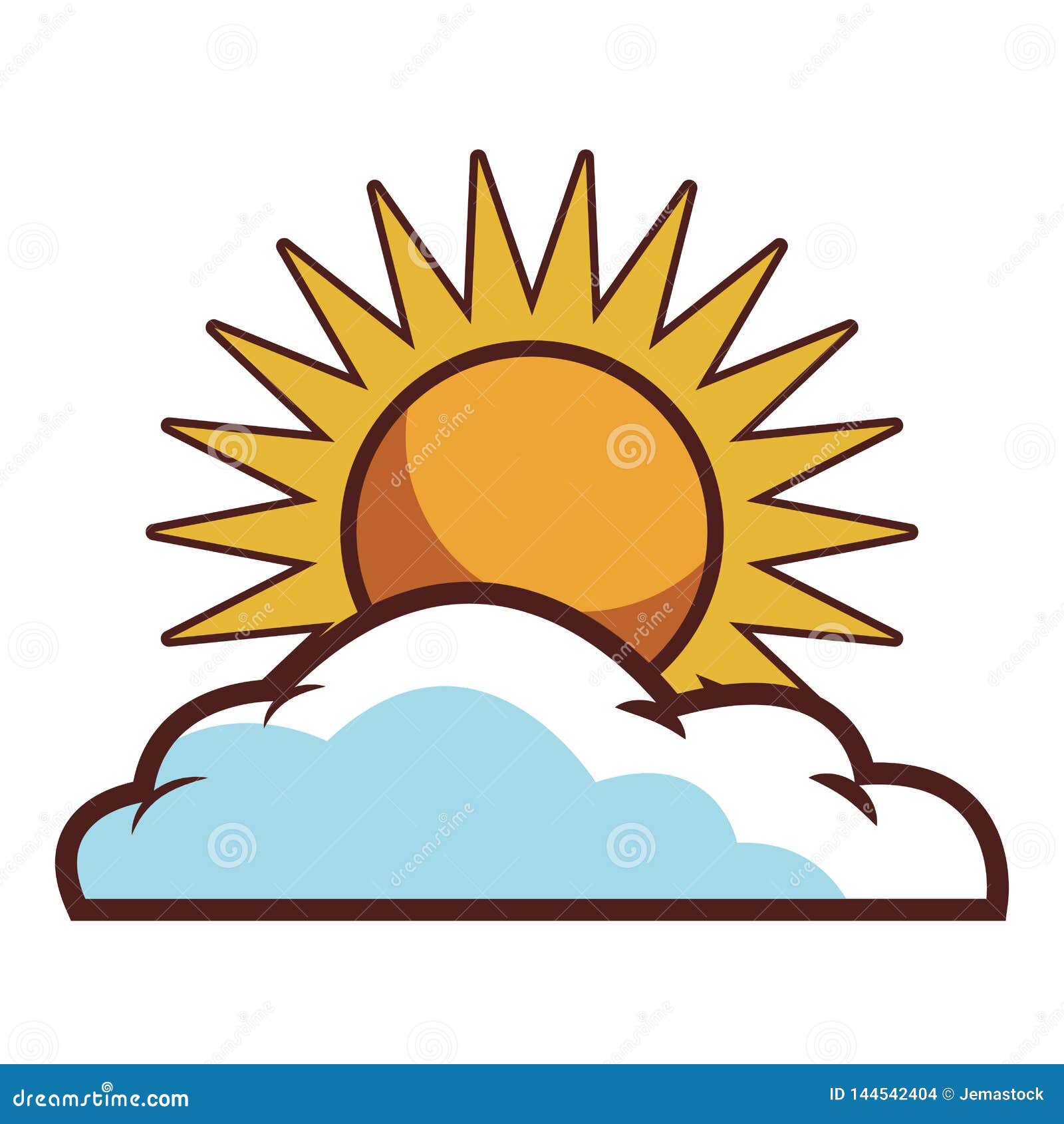 Sun on cloud cartoon stock vector. Illustration of solar - 144542404