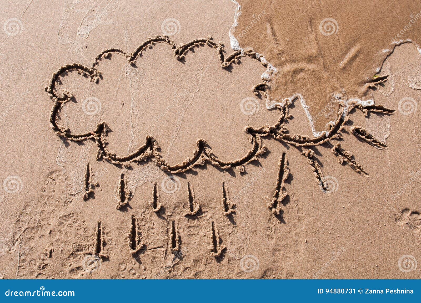 Sun and Cloud Drawing on Beach Sand Stock Image - Image of beach, coast ...