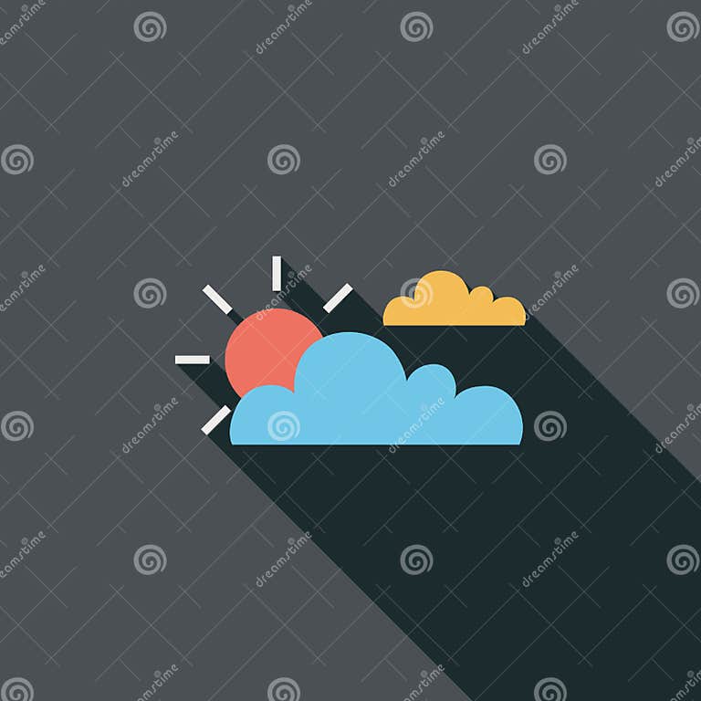 Sun and Cloud Flat Icon with Long Shadow Stock Vector - Illustration of ...