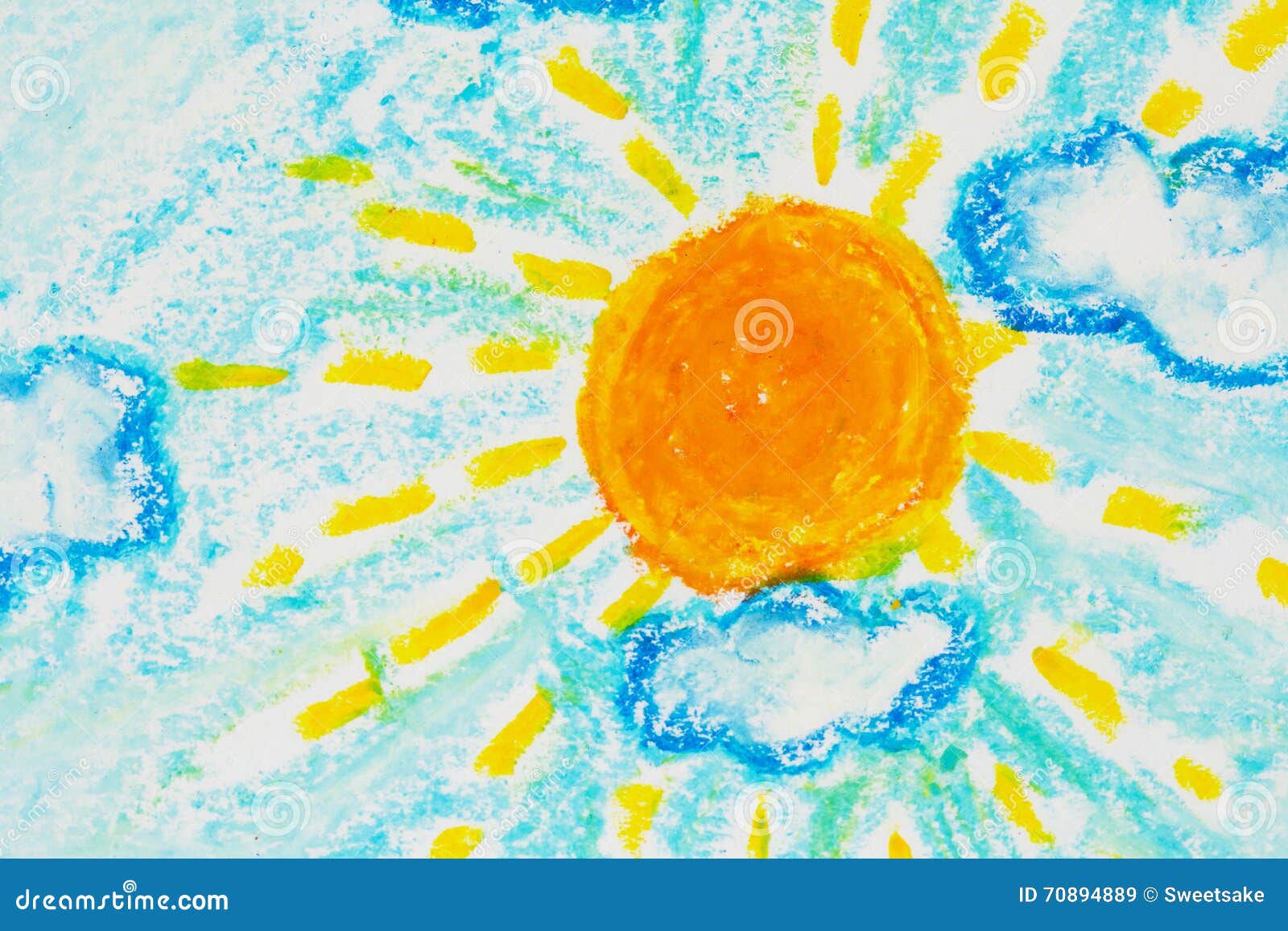Sun and Cloud Oil Pastel Painted Stock Illustration - Illustration of ...