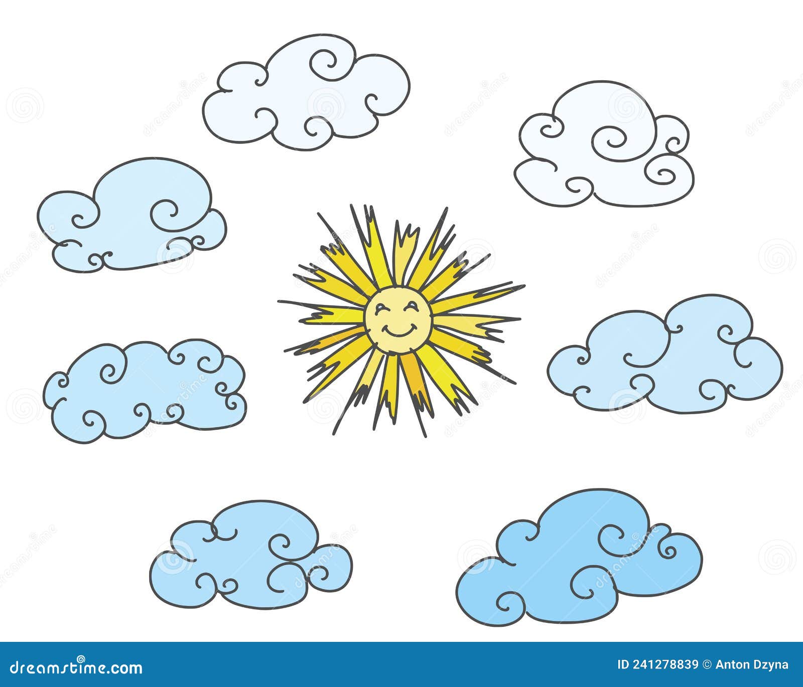 Sun and Clouds Mini Illustration. Sketch Doodle Stock Vector ...
