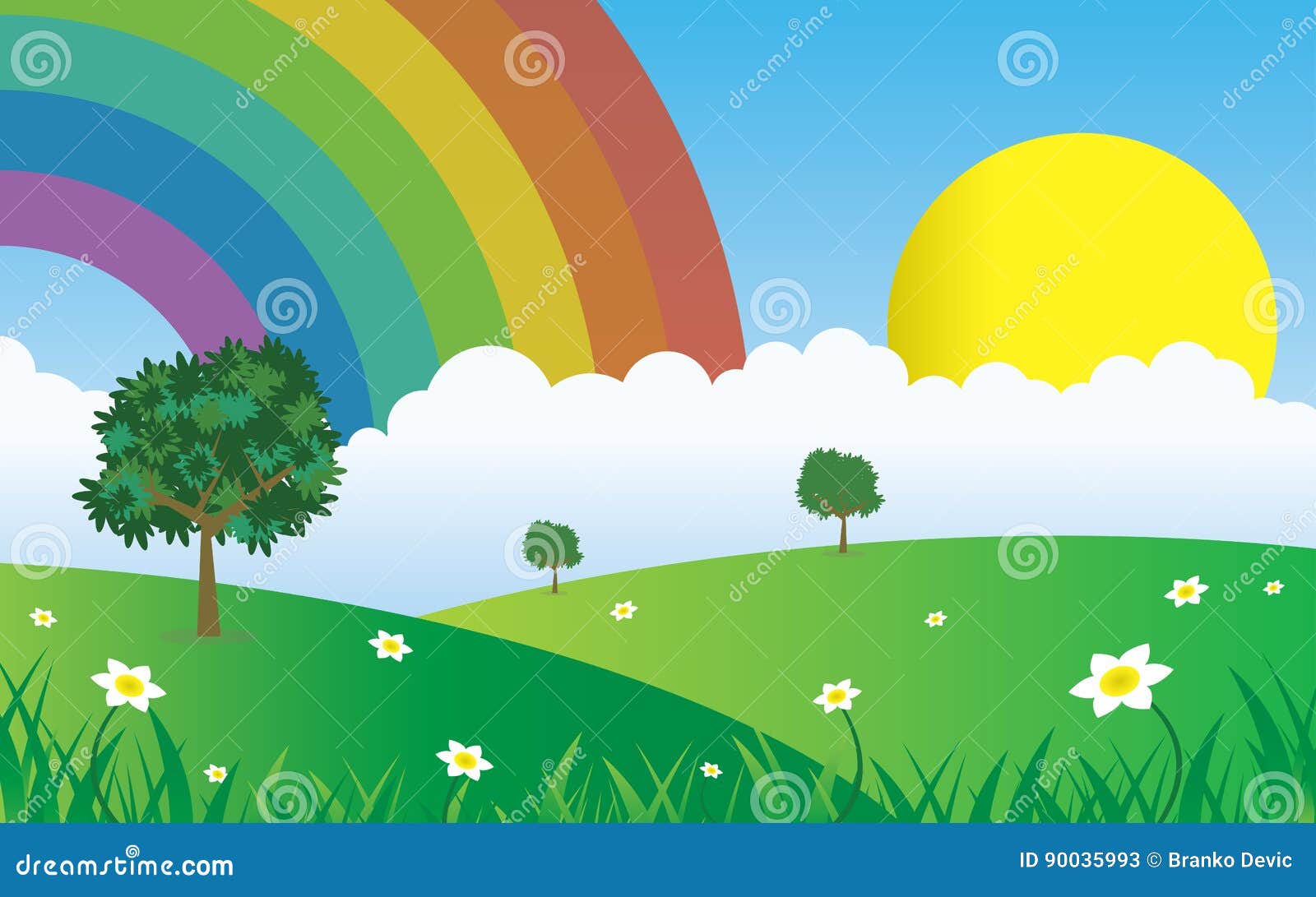 Rainbow Landscape Cartoon Background Vector Illustration ...