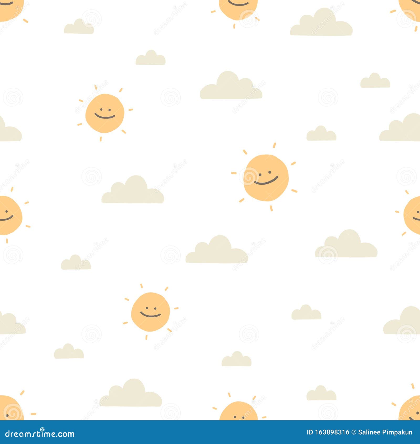 Sun and Clouds Seamless Pattern Background Stock Vector - Illustration ...