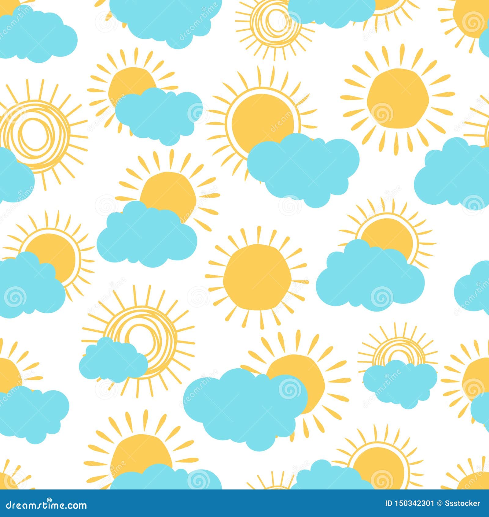 Sun and Clouds Seamless Pattern Stock Vector - Illustration of beach ...