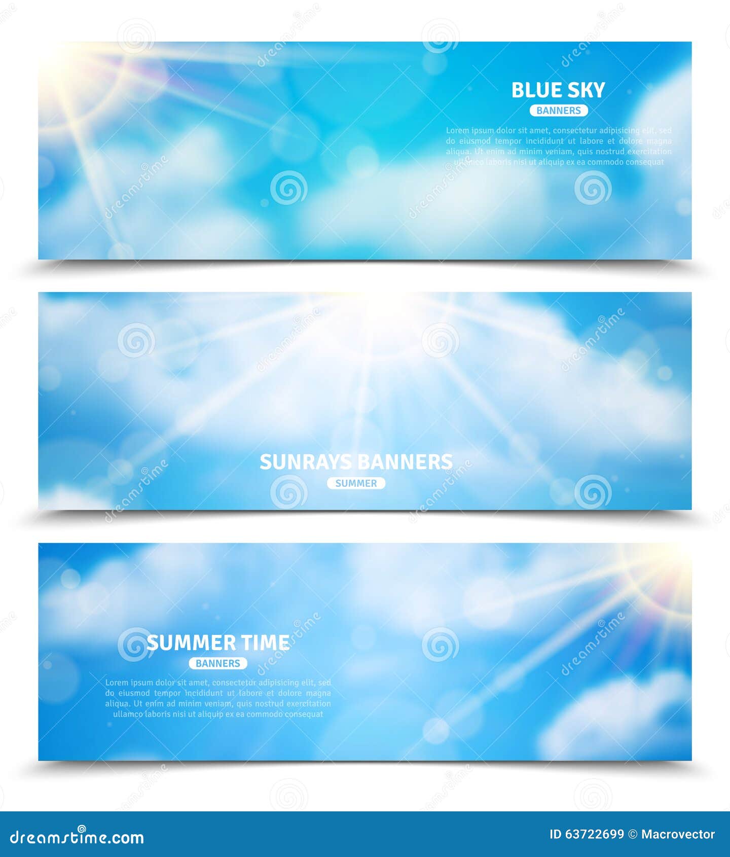 Sun through Clouds Sky Banners Set Stock Vector - Illustration of ...