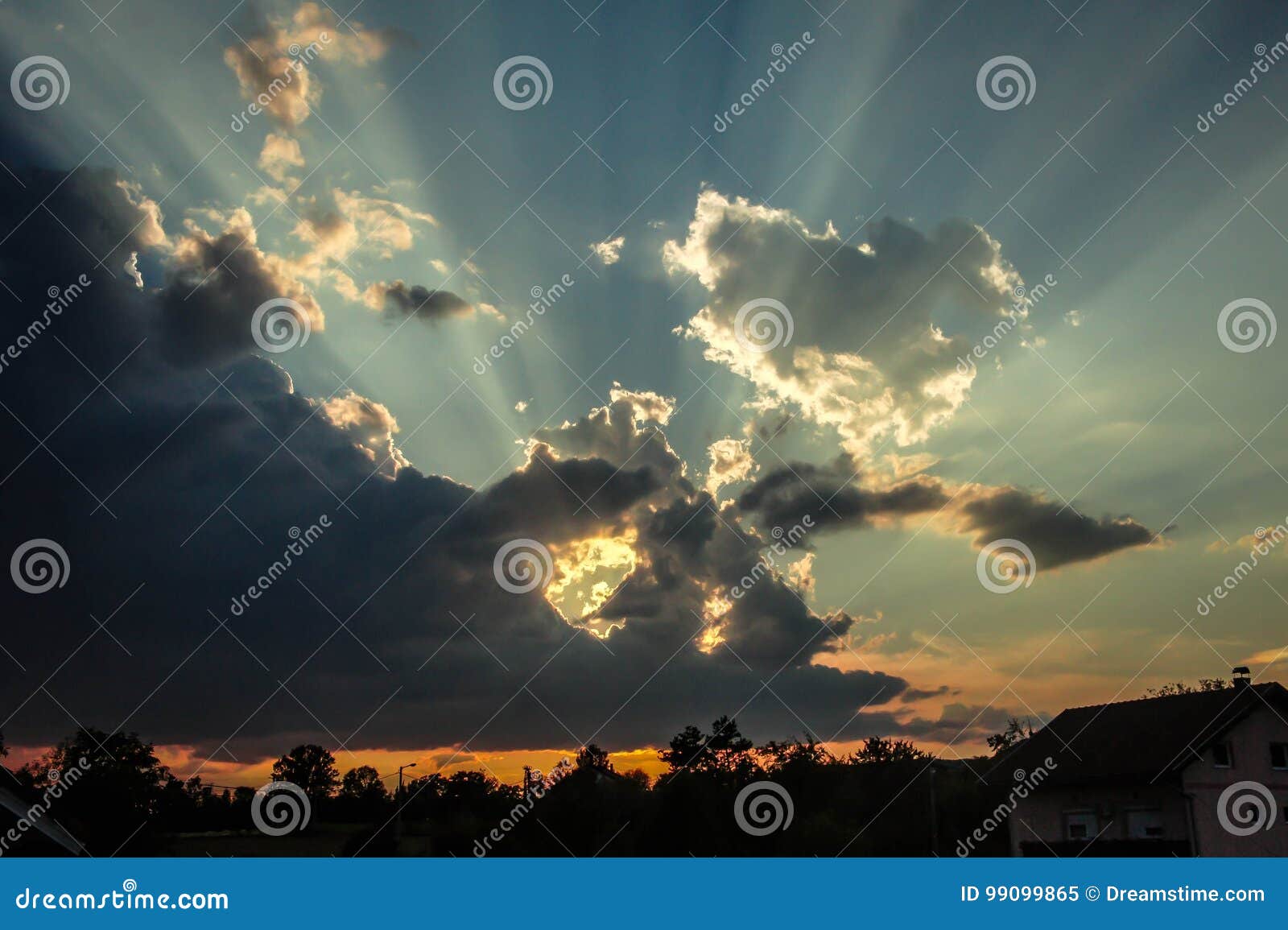 Sun Radiates Through A Cloud And Creates Ocean Spotlight Stock ...