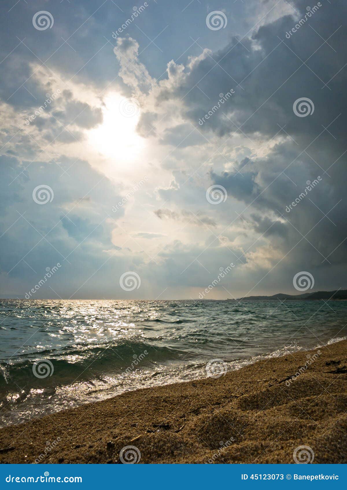Sun is Coming Out at Sea after the Storm in Sithonia Stock Image ...