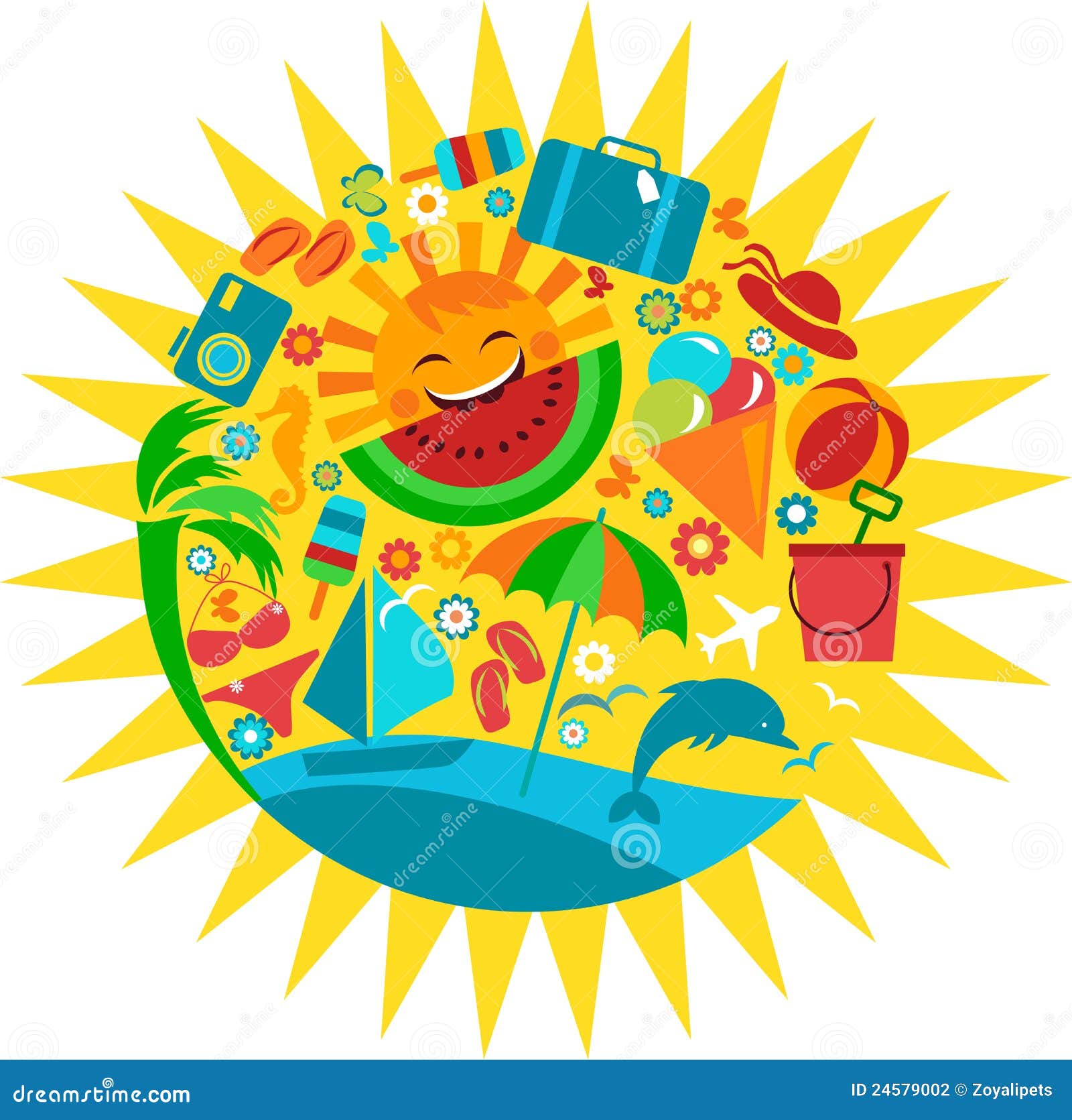 Sun Con Il Modello Delle Icone Di Estate Illustrazione di Stock ...