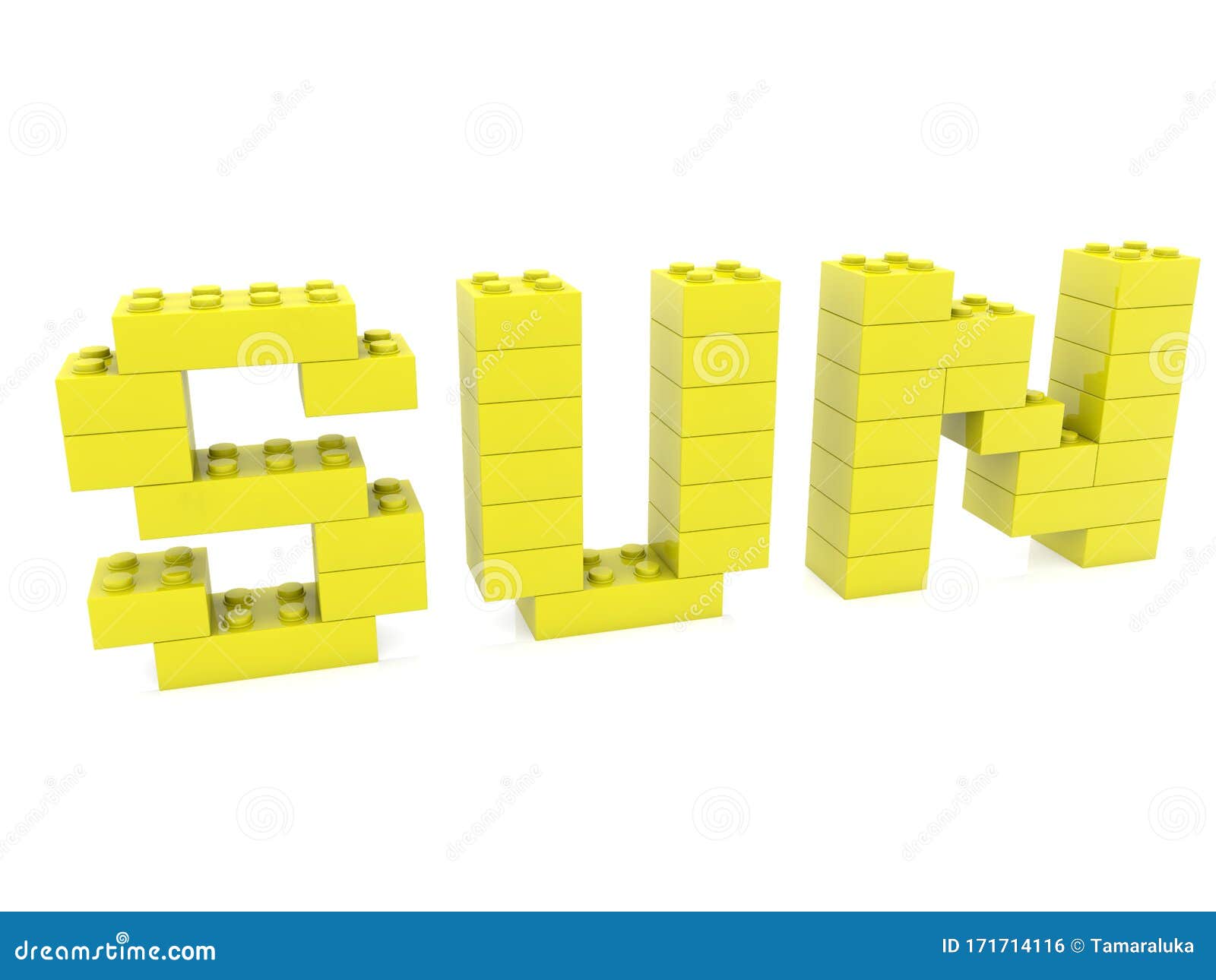 SUN Concept of Yellow Toy Bricks on White Stock Illustration ...