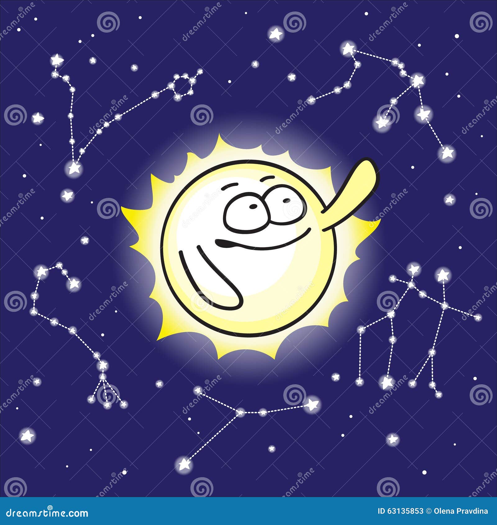 Sun and Constellations in the Night Sky. Stock Vector - Illustration of ...