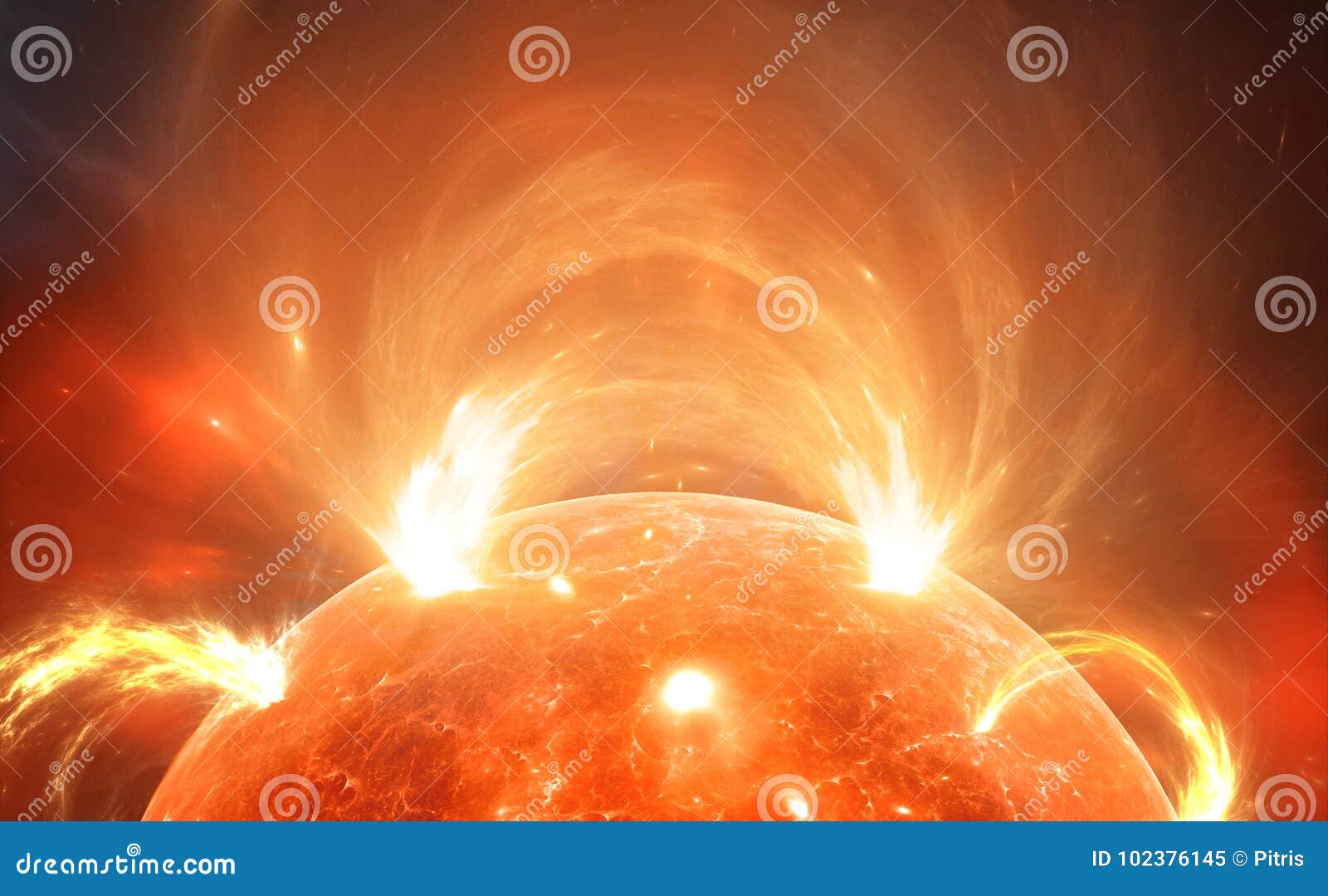 Sun with Corona. Solar Storm, Solar Flares Stock Illustration ...