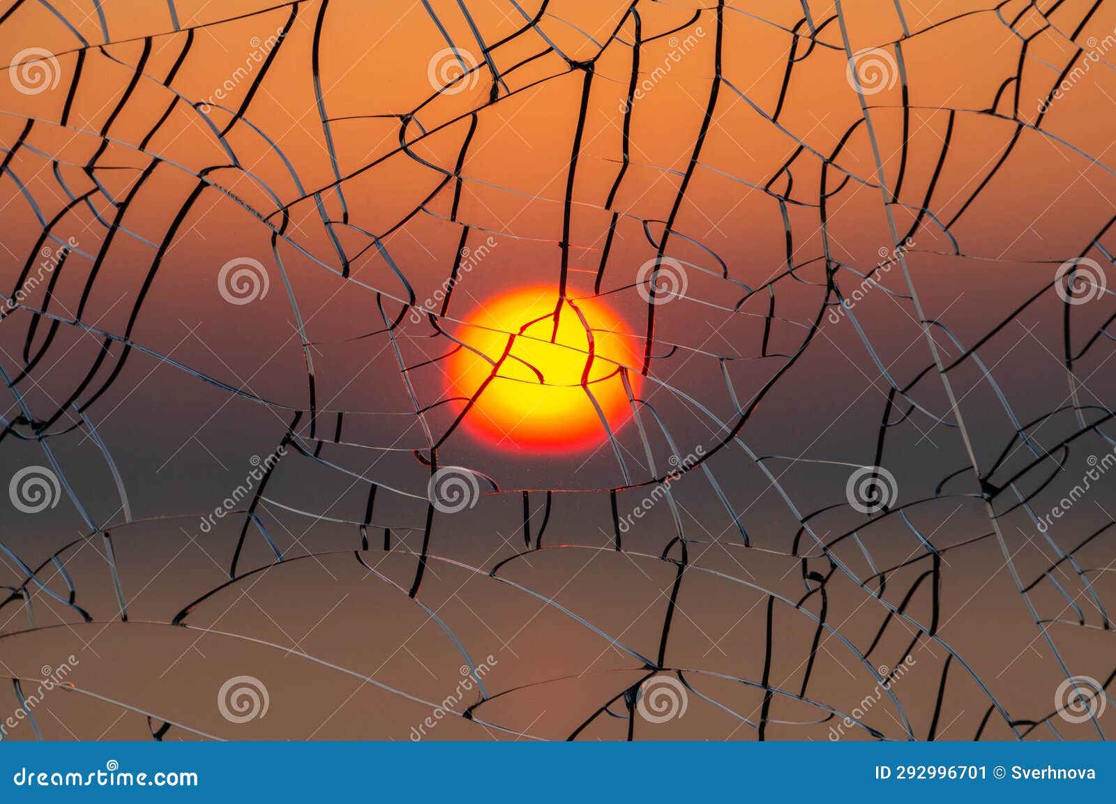 Sun through Cracked Glass at Sunset Stock Image - Image of heart ...