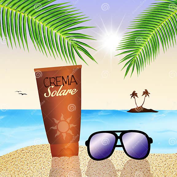 Sun cream on the beach stock illustration. Illustration of cream - 69201883