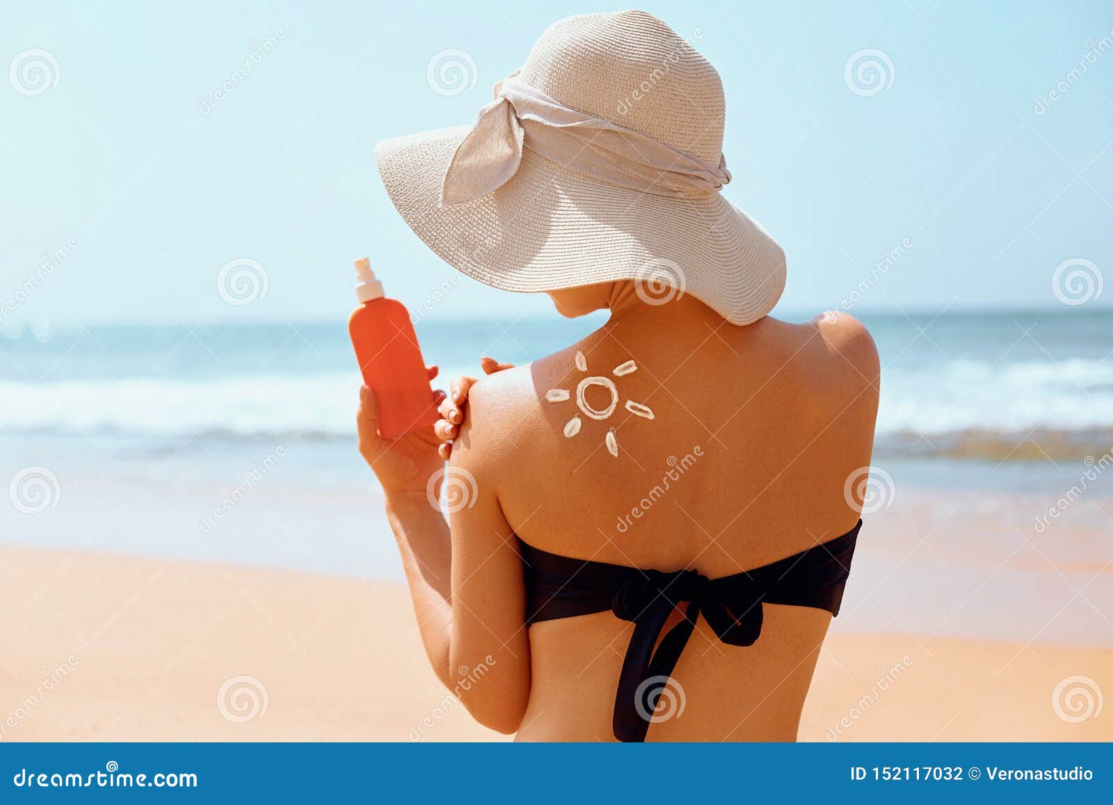 Sun Cream On Tanned Shoulder With Sun Shape Sun Protection Beautiful
