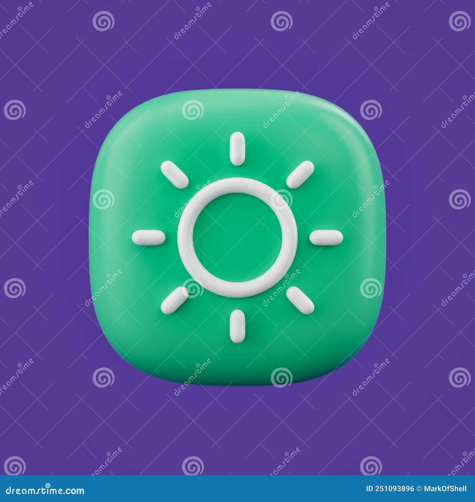 Sun 3d Icon on a Green Button, Outline Energy and Environment Icon, 3d ...