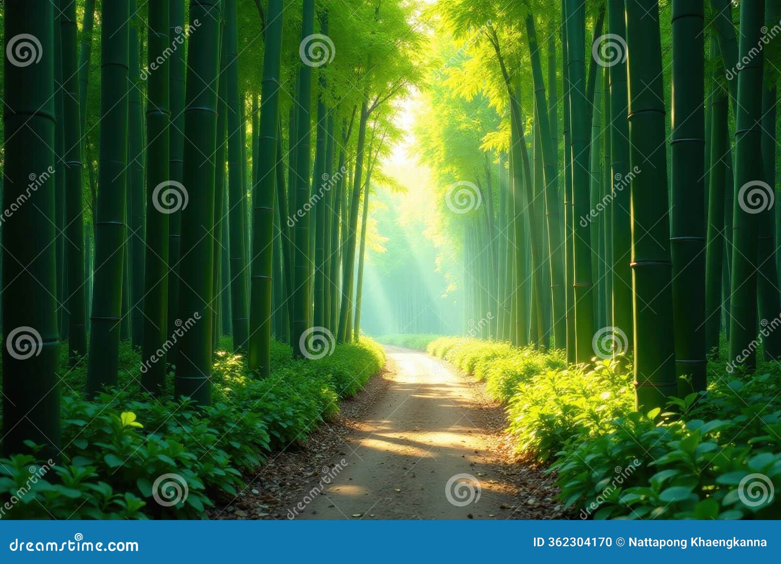 Sun-Dappled Path Through A Verdant Canopy Generative AI Stock Photo | CartoonDealer.com #328944024