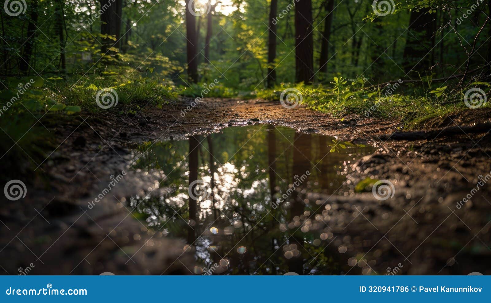 Sun-Dappled Reflection in a Forest Puddle Stock Photo - Image of detail ...