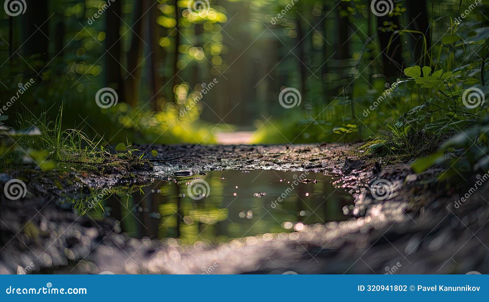 Sun-Dappled Reflection in a Forest Puddle Stock Illustration ...