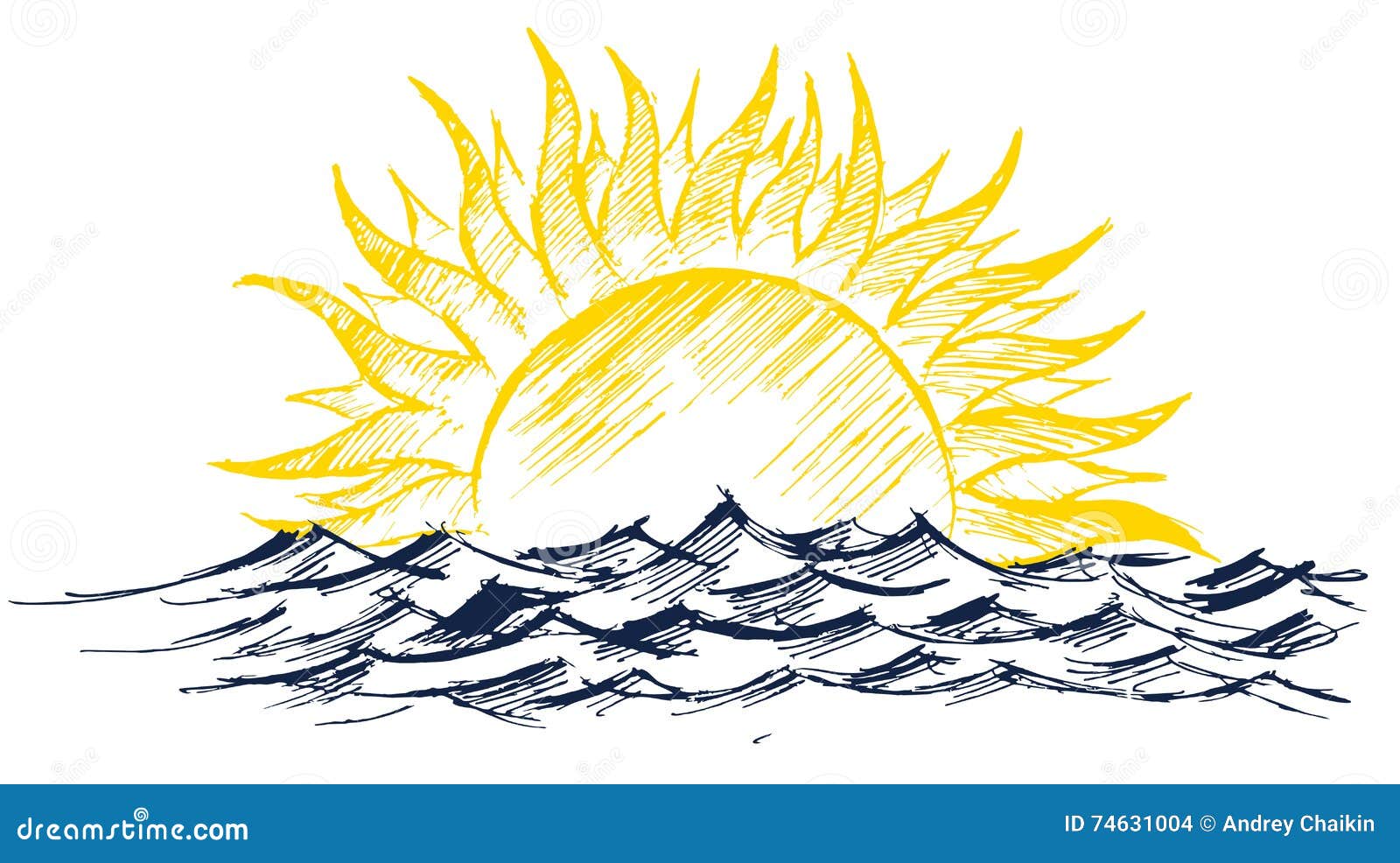 Sun Dawn Drawing in the Sea. Stock Vector - Illustration of dawn, river ...