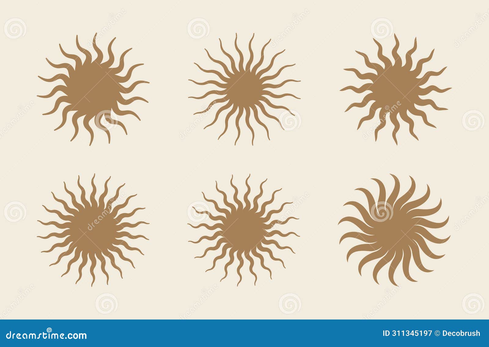 Sun Decorative Elements, Modern Sun Geometric Shape, Retro Style ...