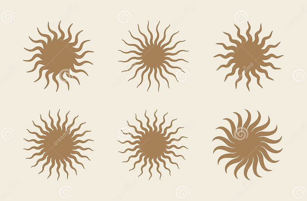 Sun Decorative Elements, Modern Sun Geometric Shape, Retro Style ...