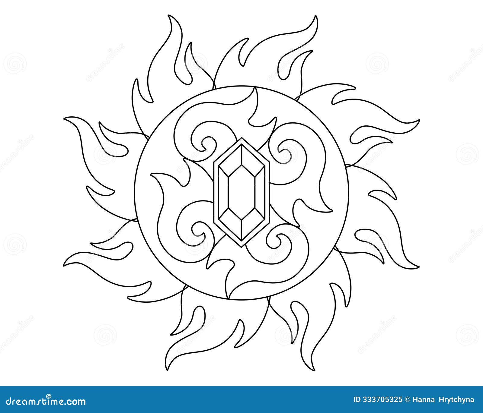 Sun Decorative Stylized Element with Gem and Flame - Vector Editable ...