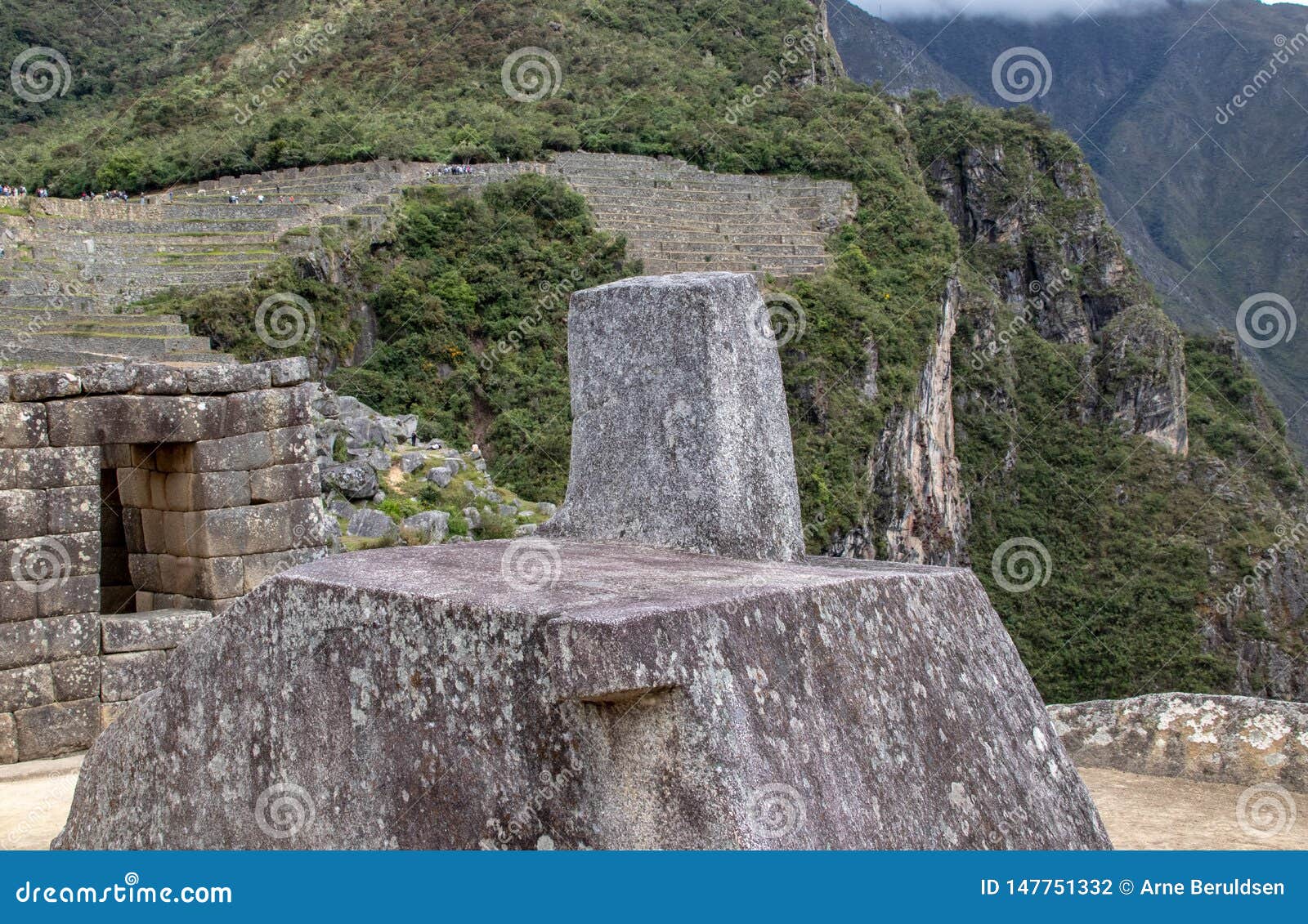 The Sun Dial at the Inca Ruins at Machu Picchu Stock Photo - Image of ...