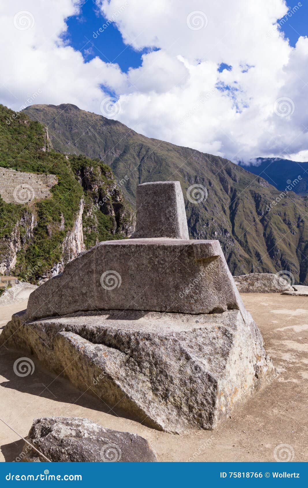 Sun dial in Machu Pichu stock photo. Image of heritage - 75818766