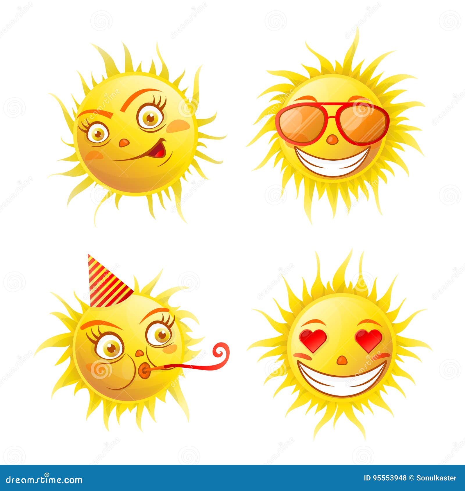 Sun with Different Emotions Stock Vector - Illustration of element ...