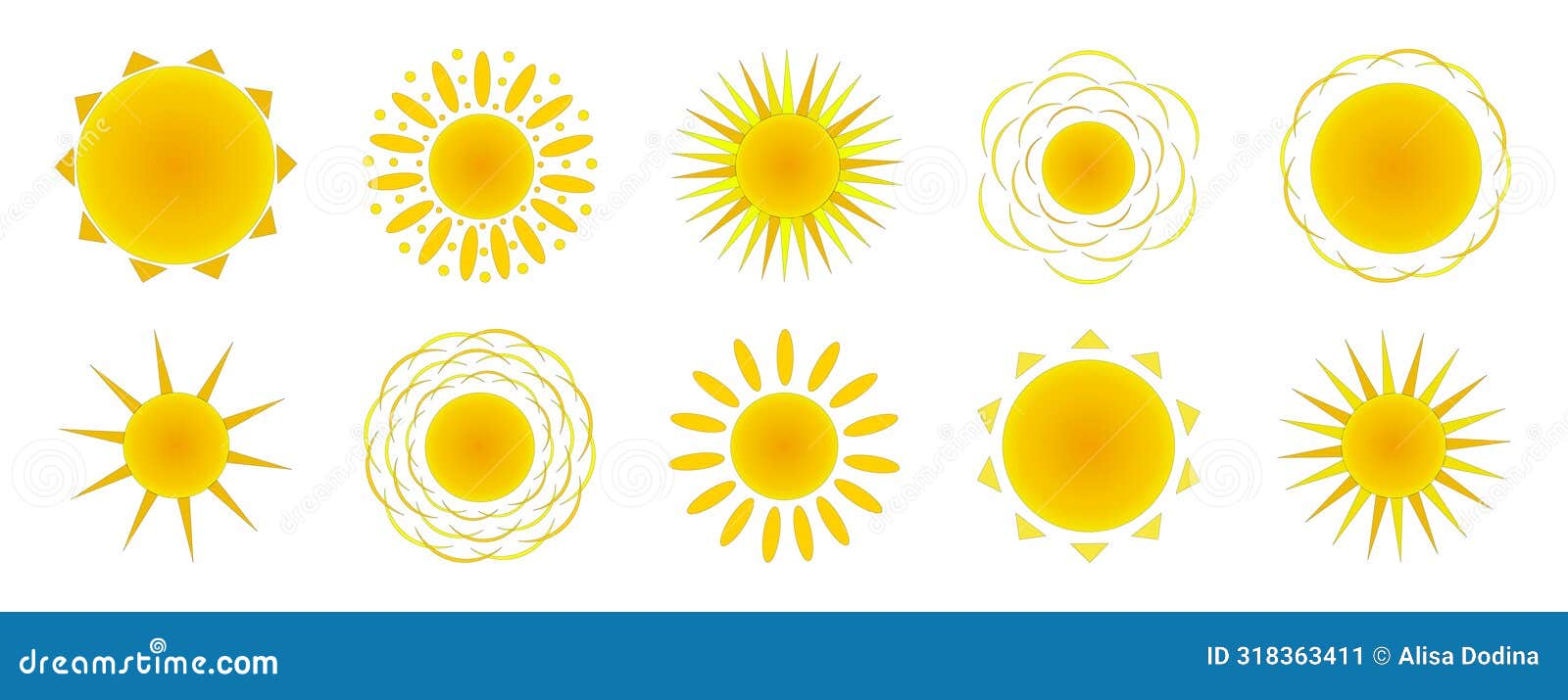 Sun with Different Variants of Rays, Set. Summertime Stock Illustration ...
