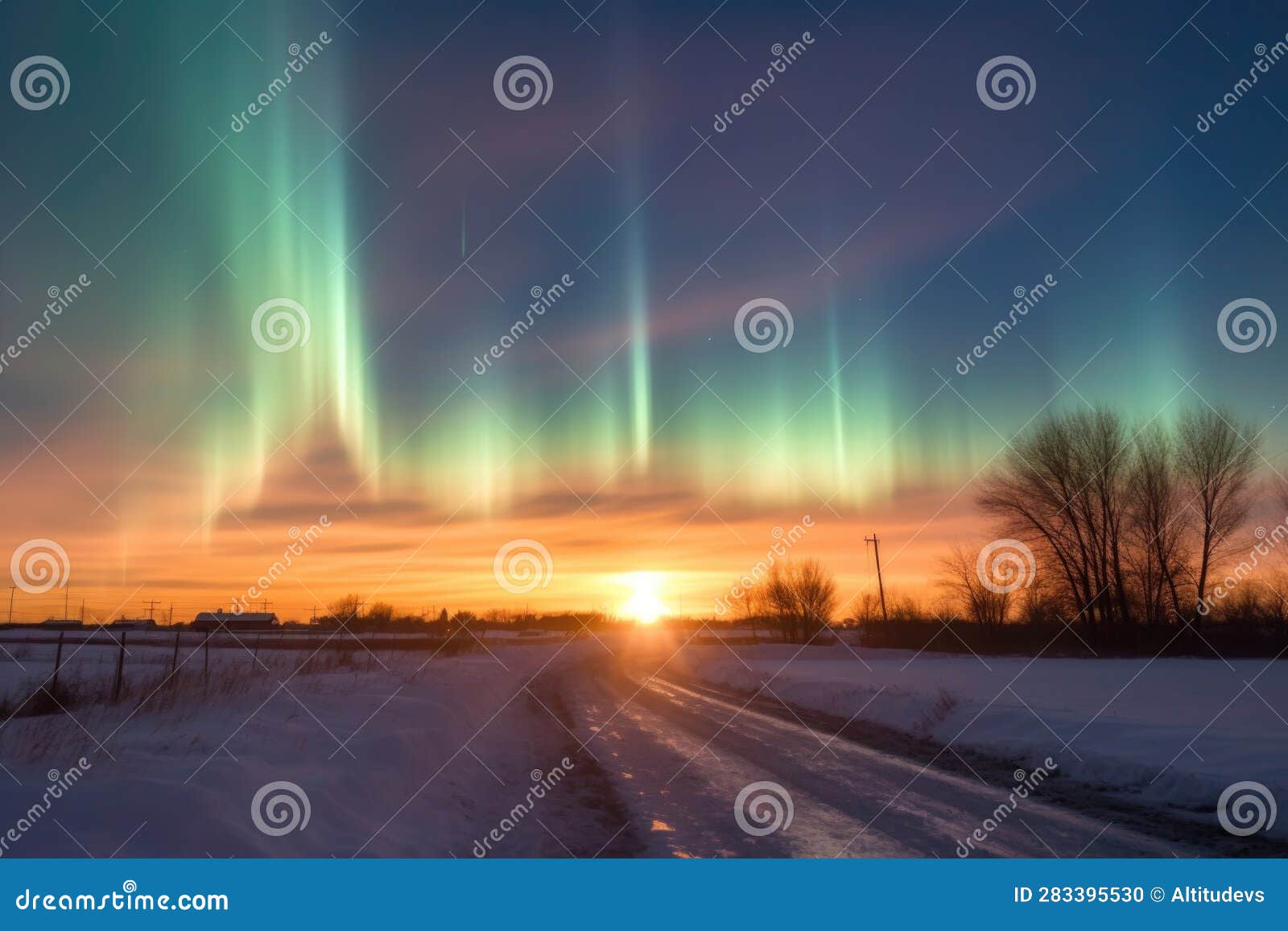 Sun Dogs in the Sky with Glowing Auroras Stock Illustration ...