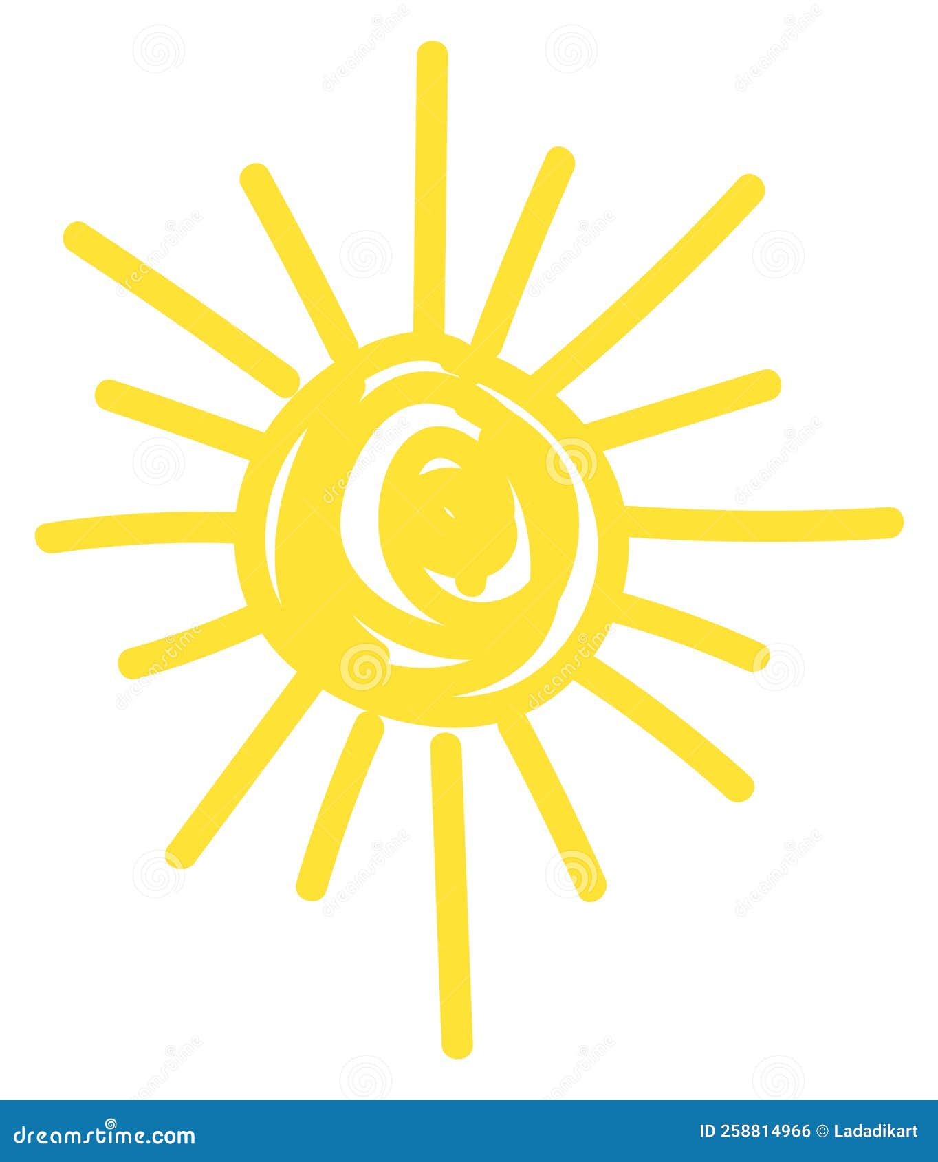 Sun Drawing. Hand Drawn Yellow Crayon Art Stock Vector - Illustration ...