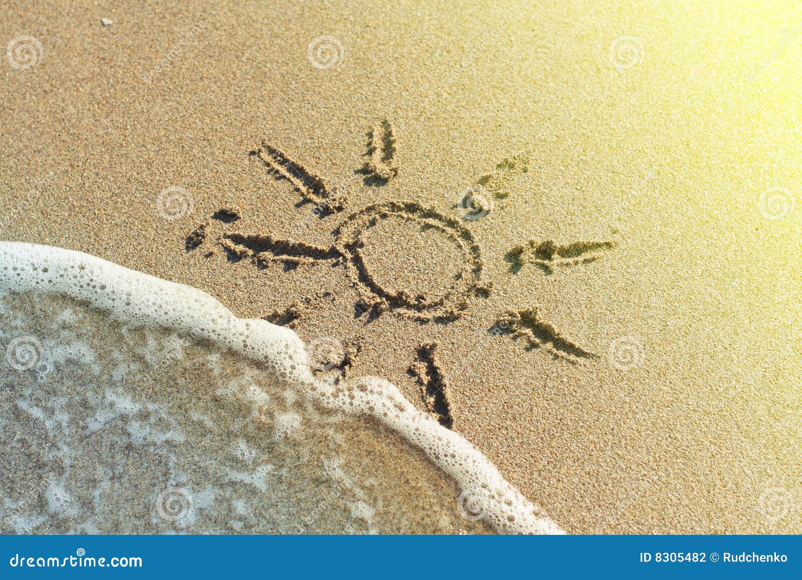 Sun drawing on the sand stock photo. Image of water, drawing - 8305482