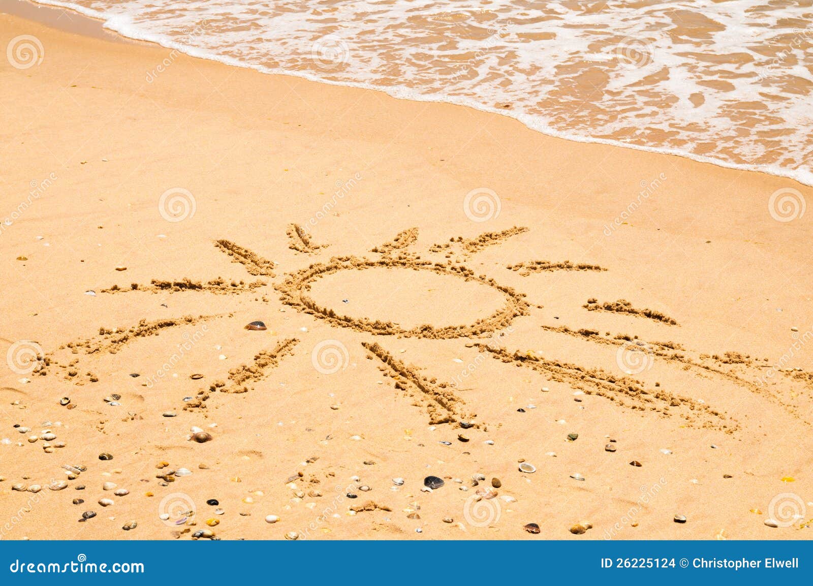 Sun Drawn on Beach stock photo. Image of background, vacation - 26225124