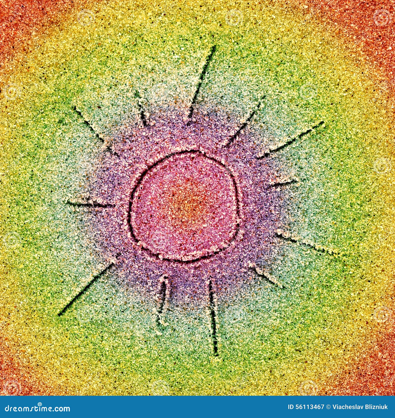 Sun Drawn in the Multicolored Sand Stock Image - Image of shore ...
