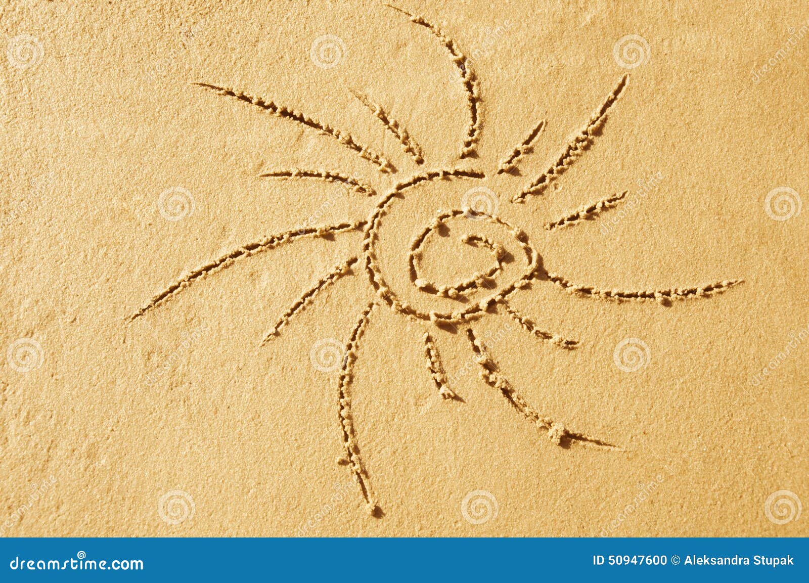 Sun drawn on the sand stock photo. Image of relax, icon - 50947600