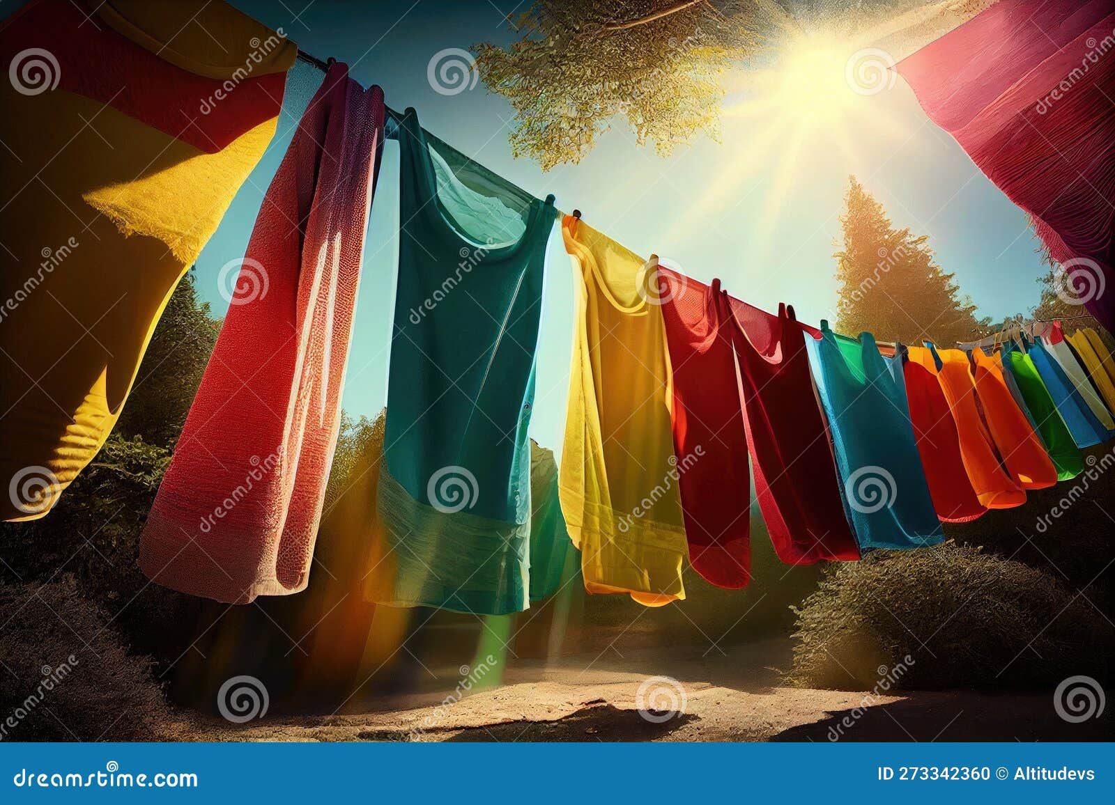 Sun-drenched Clothesline with Colorful Laundry Hanging Stock Photo ...