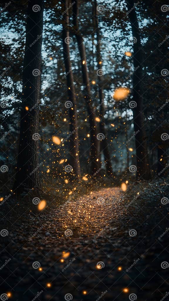 A Sun-drenched Path Leading through an Enchanting Fall Forest Stock ...