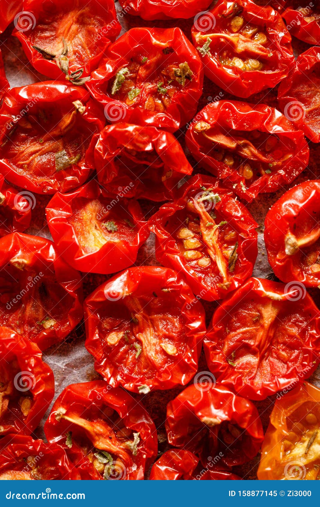 Sun Dried Tomatoes, Dried Red Cherry Tomatoes, Close Up, Top View ...