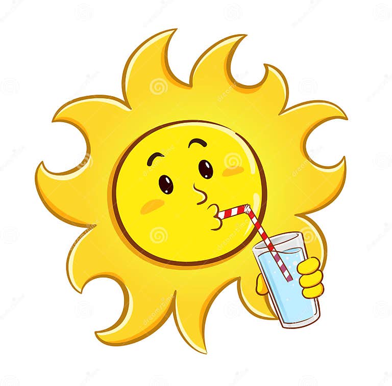 Sun Drinking a Glass of Water Stock Vector - Illustration of expression ...