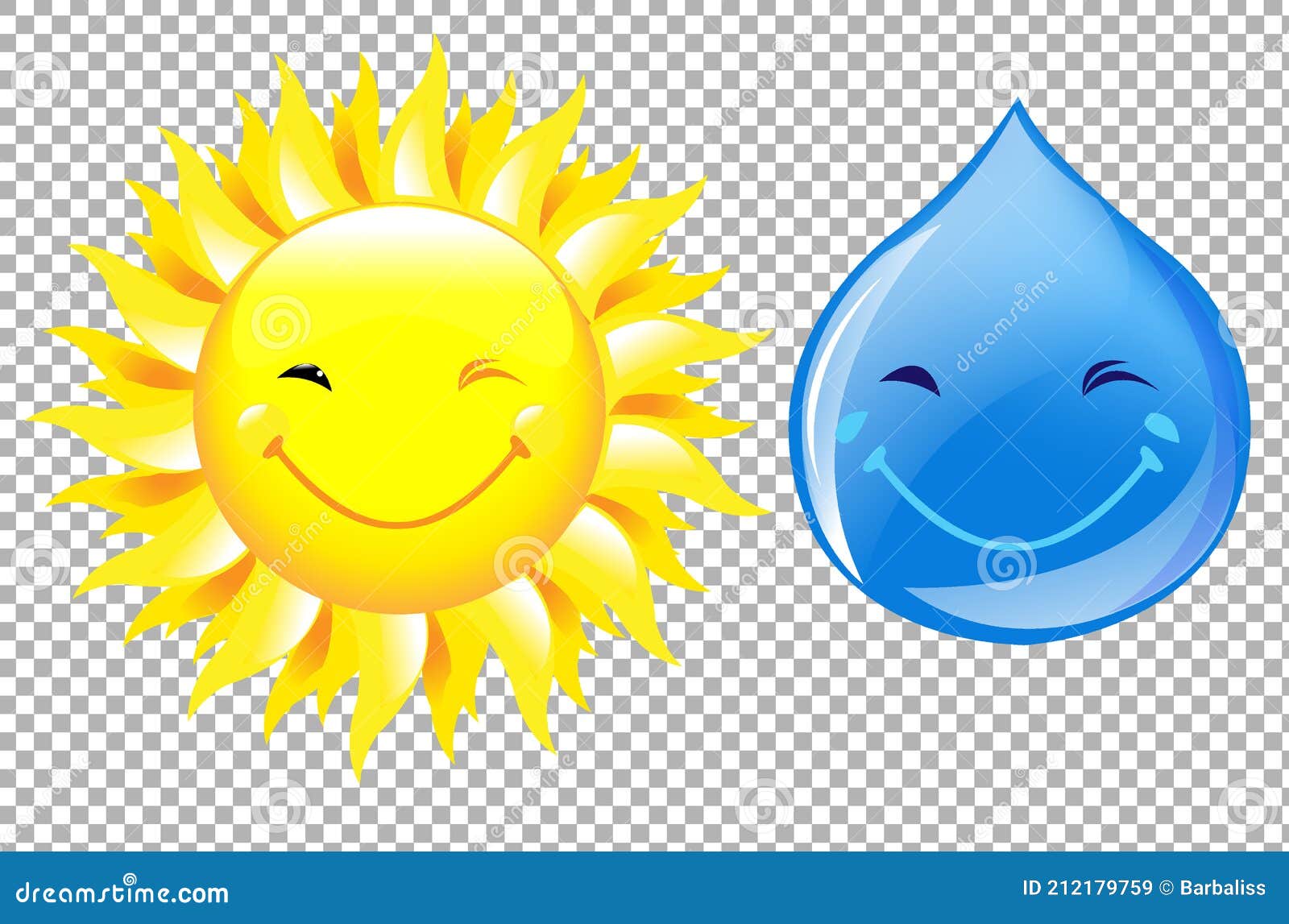 Sun and Drop Cartoon Set stock vector. Illustration of heat - 212179759