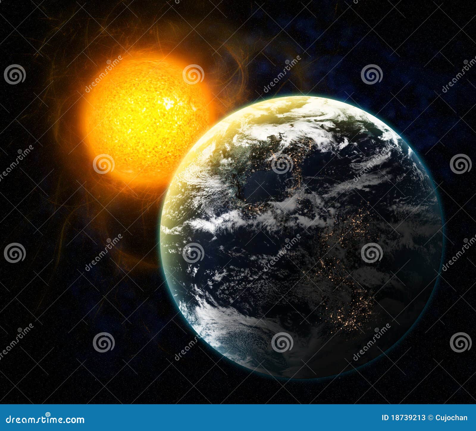 Sun and Earth stock illustration. Illustration of sphere - 18739213