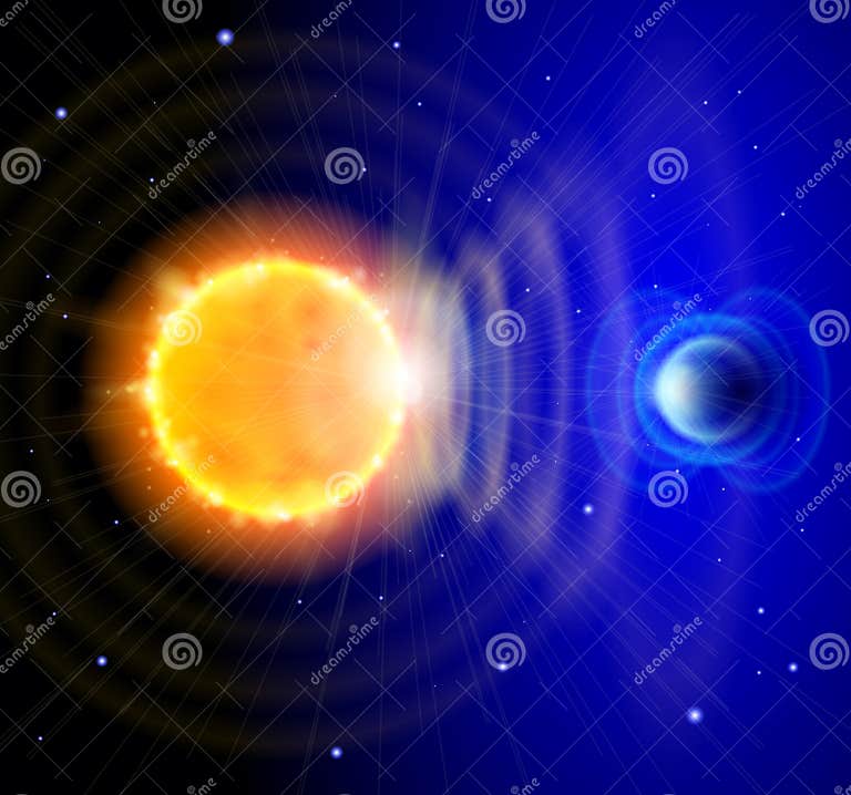 Sun and Earth in the Depths of Space Stock Vector - Illustration of ...