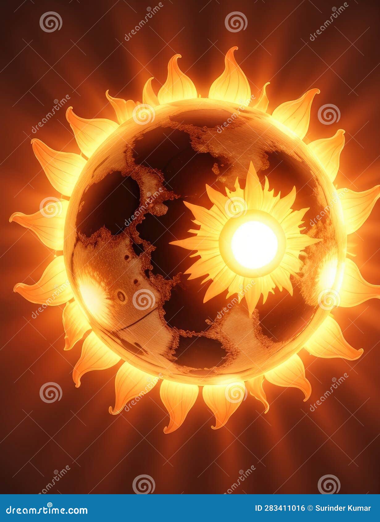 Sun and Earth on Orange Background Stock Illustration - Illustration of ...